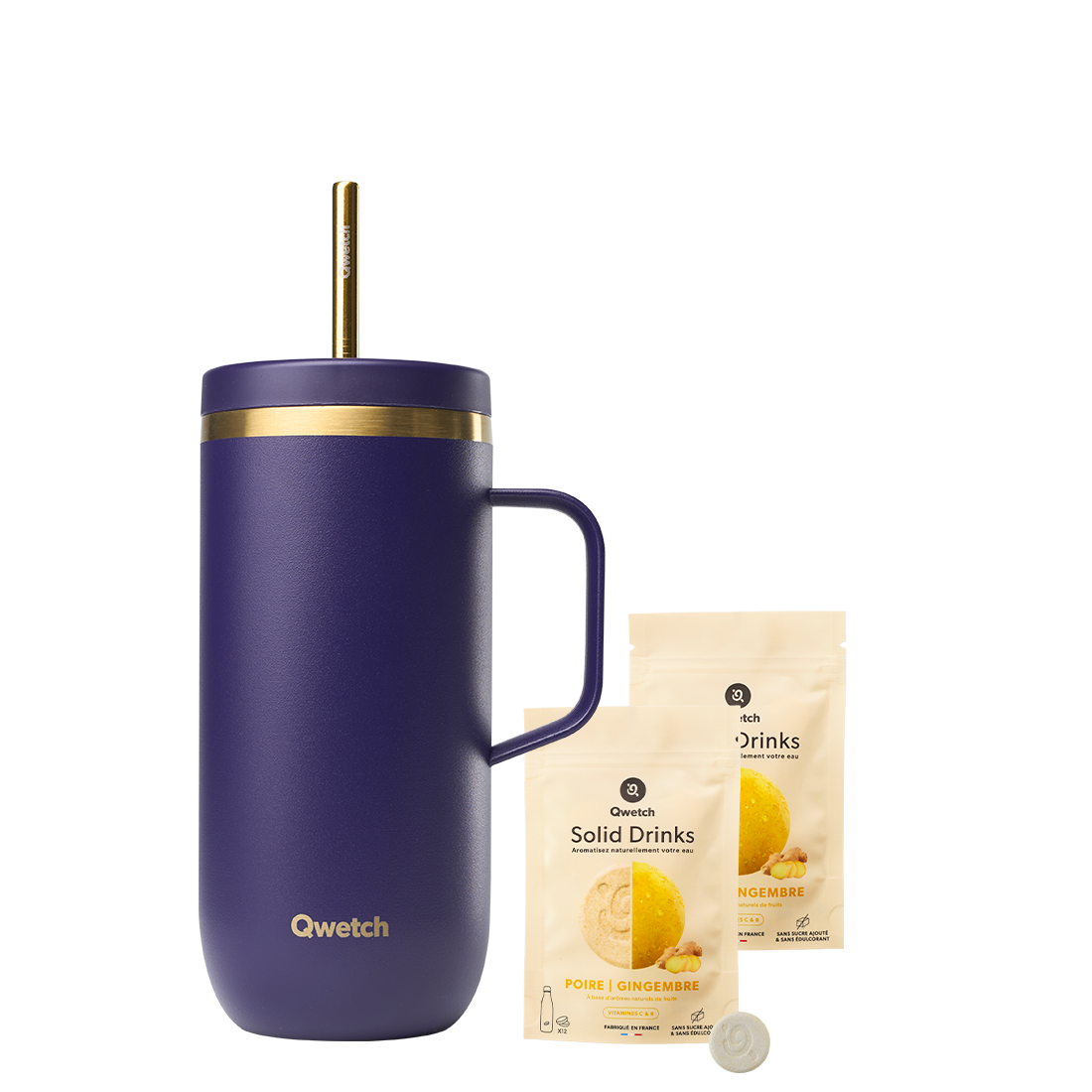 Bundle Solid Drinks Pear Ginger & Cold Cup with Handle Violet & Gold - Qwetch