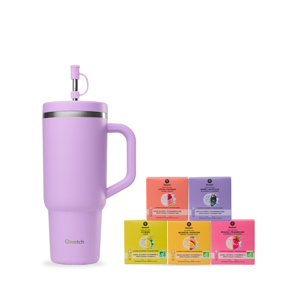 Bundle Solid Drinks 5 flavors & Travel Cup Lavender - Qwetch