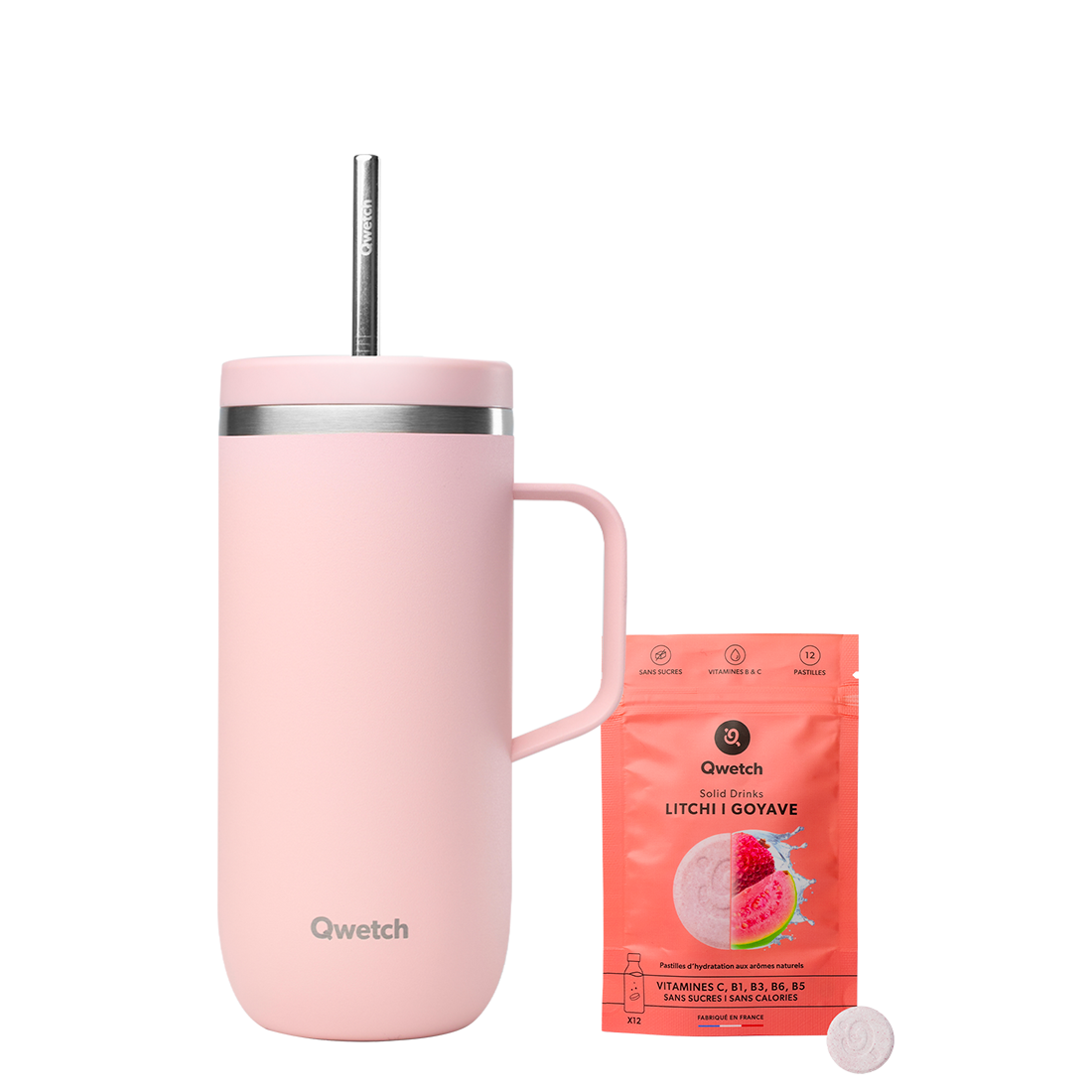 Kit Solid Drinks Litchi Goyave & Cold Cup Pastel Rose - Qwetch