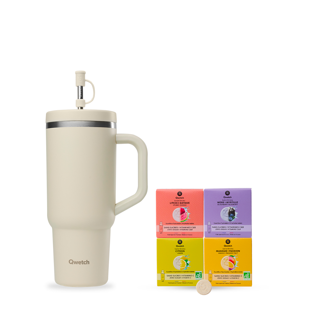 Bundle Solid Drinks 4 flavors & Travel Cup Sand - Qwetch